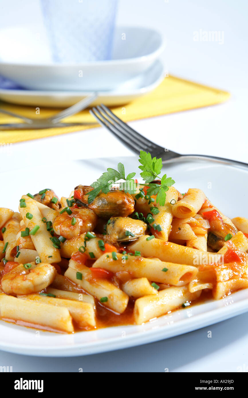 Penne with fish and seafood Stock Photo - Alamy