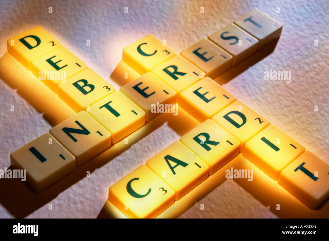 SCRABBLE BOARD GAME LETTERS SPELLING CREDIT CARD INTEREST DEBT Stock ...