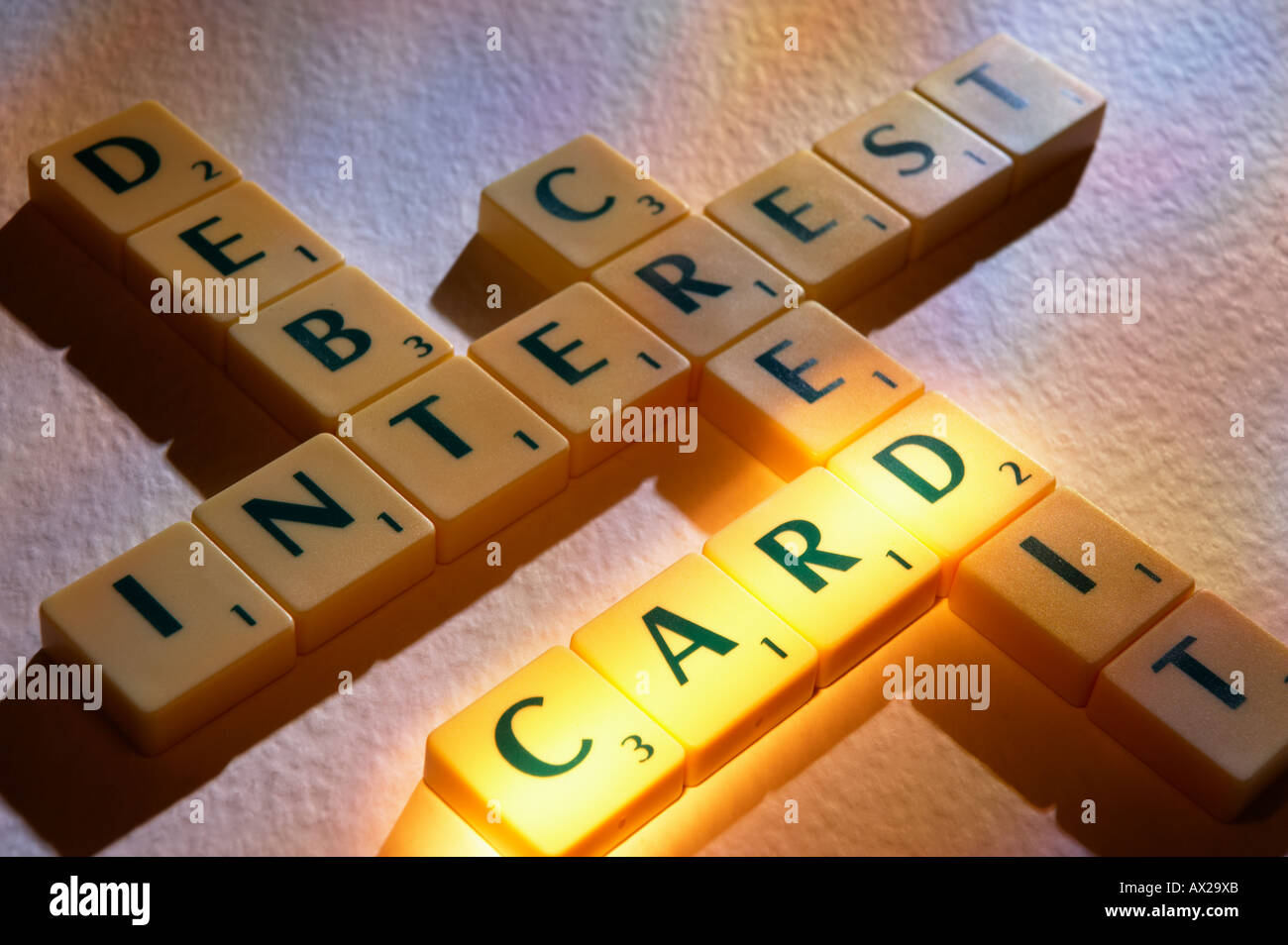 SCRABBLE BOARD GAME LETTERS SPELLING CREDIT CARD INTEREST DEBT Stock ...