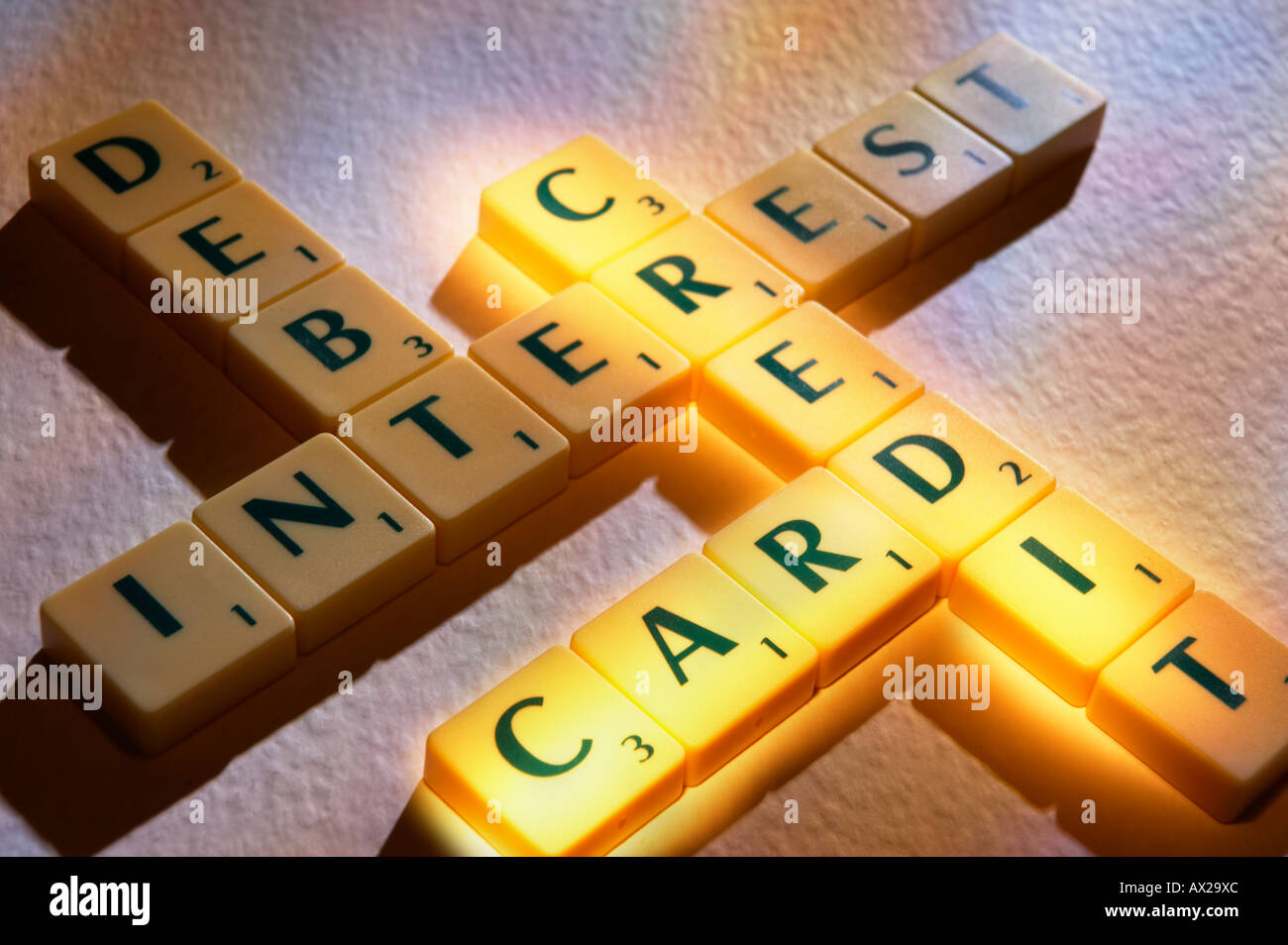 SCRABBLE BOARD GAME LETTERS SPELLING CREDIT CARD INTEREST DEBT Stock ...