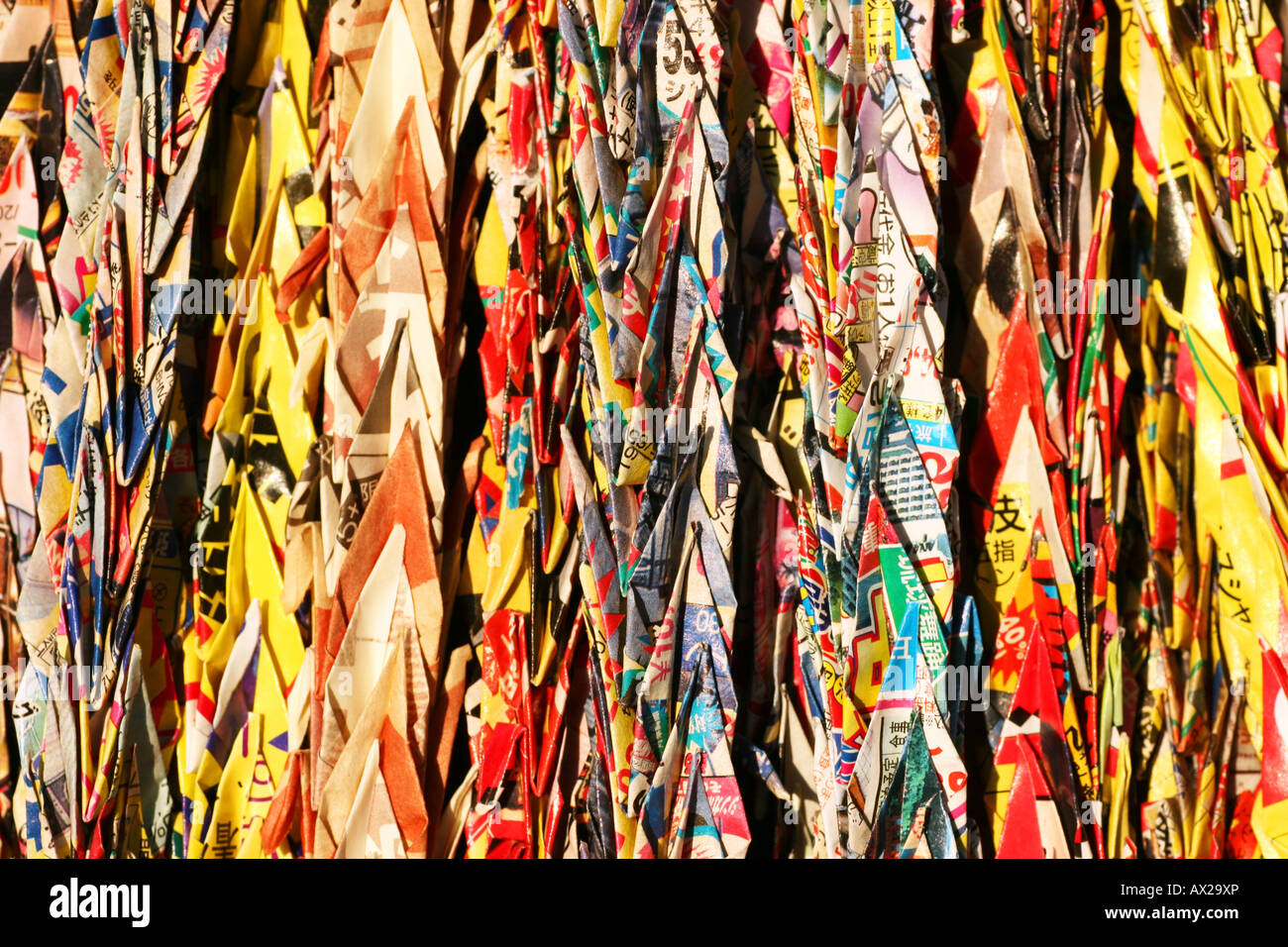 Cranes folded out of colourful paper (origami) on the Children Peace ...