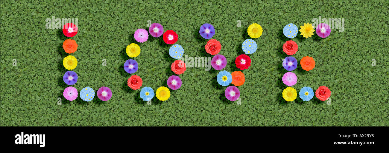 Love written colourful flowers hi-res stock photography and images - Alamy