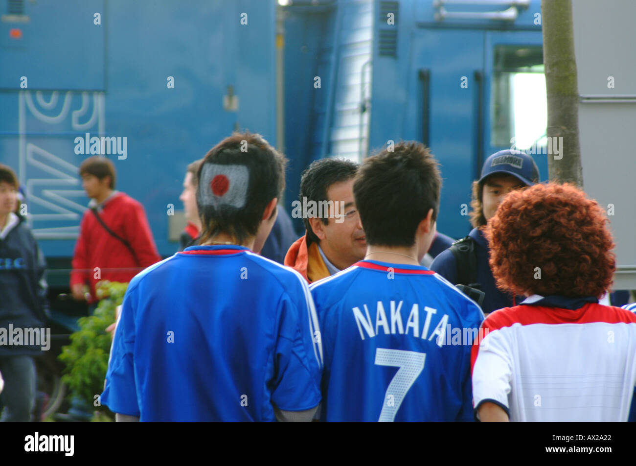 japanese football fans at the city of manchester stadium for a friendly ...