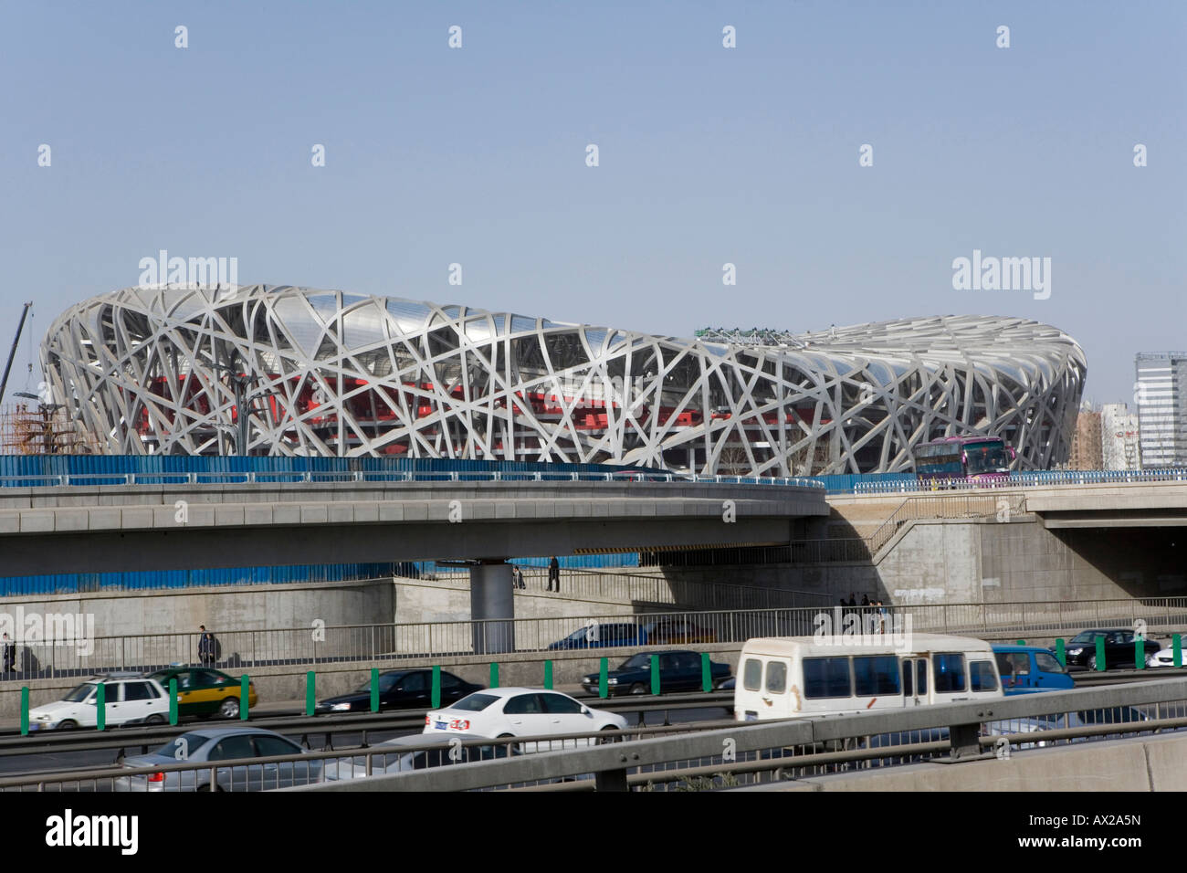 Beijing National Stadium(Bird's Nest) and Ring 4th Bridge Stock Photo ...