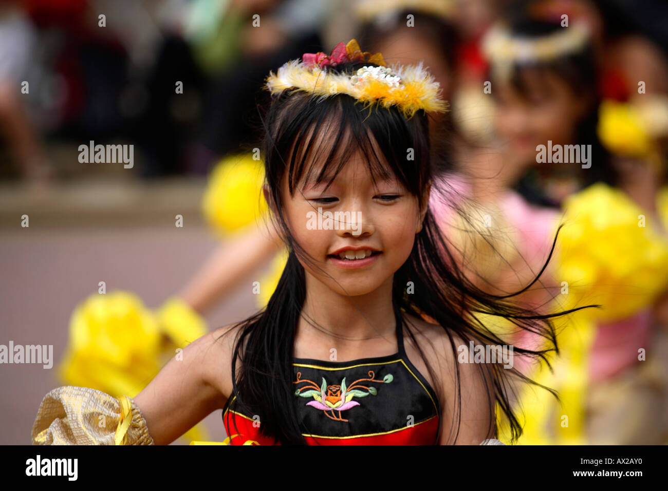 Close up portrait of pretty young Chinese dancer performing at the ...