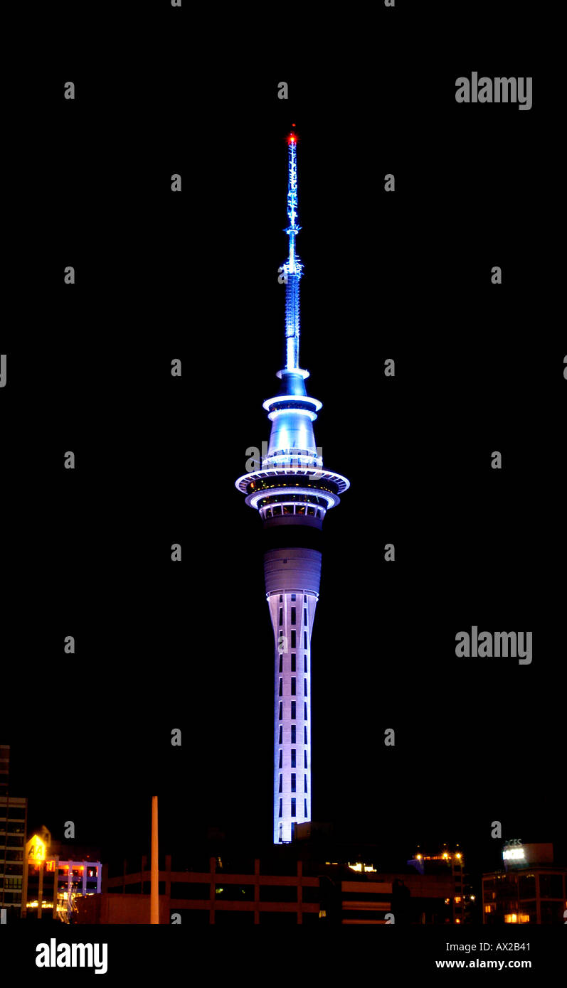 Skytower at night Stock Photo - Alamy