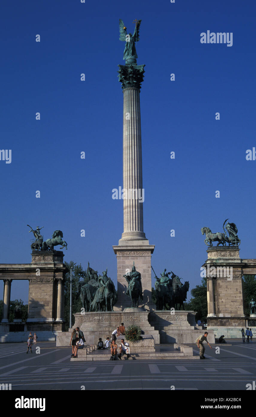 The Millenary Monument in Heroes square Budapest Stock Photo - Alamy
