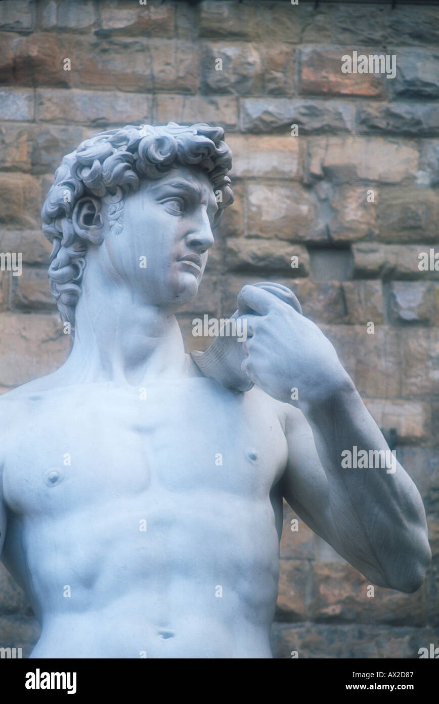 Italy Florence replica statue of David in Plaza della Signoria Stock ...