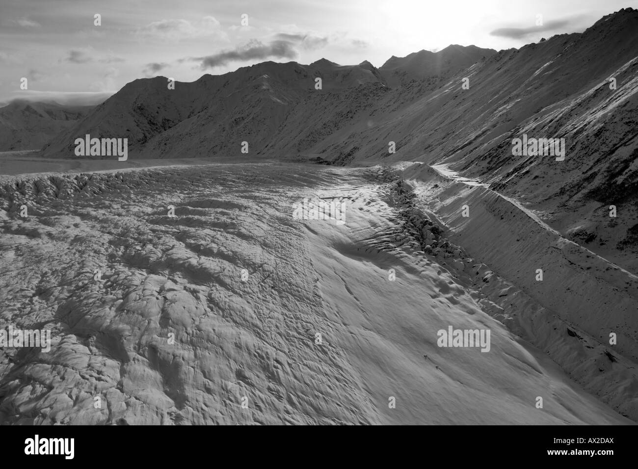 USA Alaska Chugach State Park Aerial view of Matanuska Glacier and ...