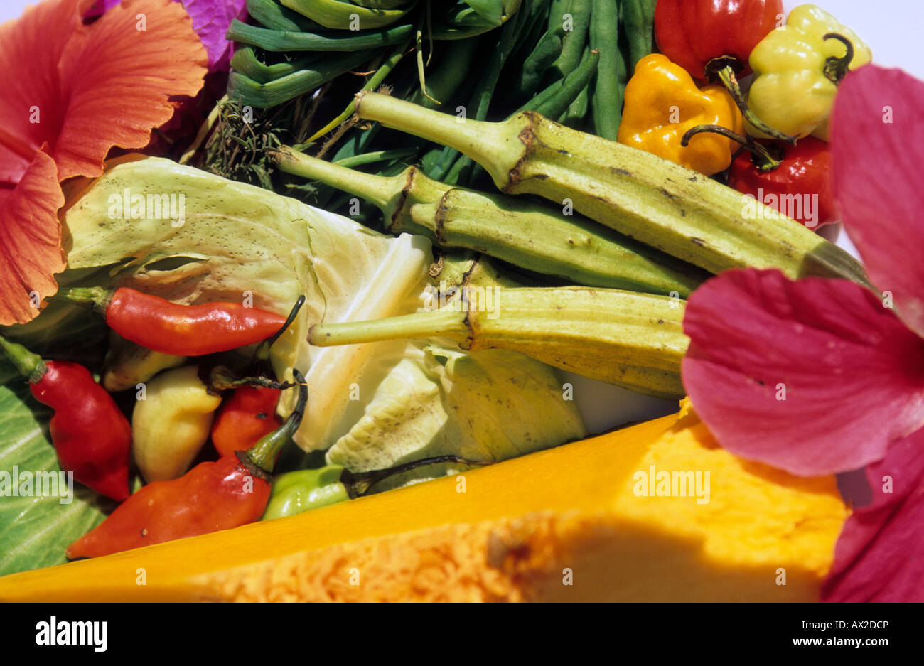 caribbean grenada island market stall with vegetable display Stock ...