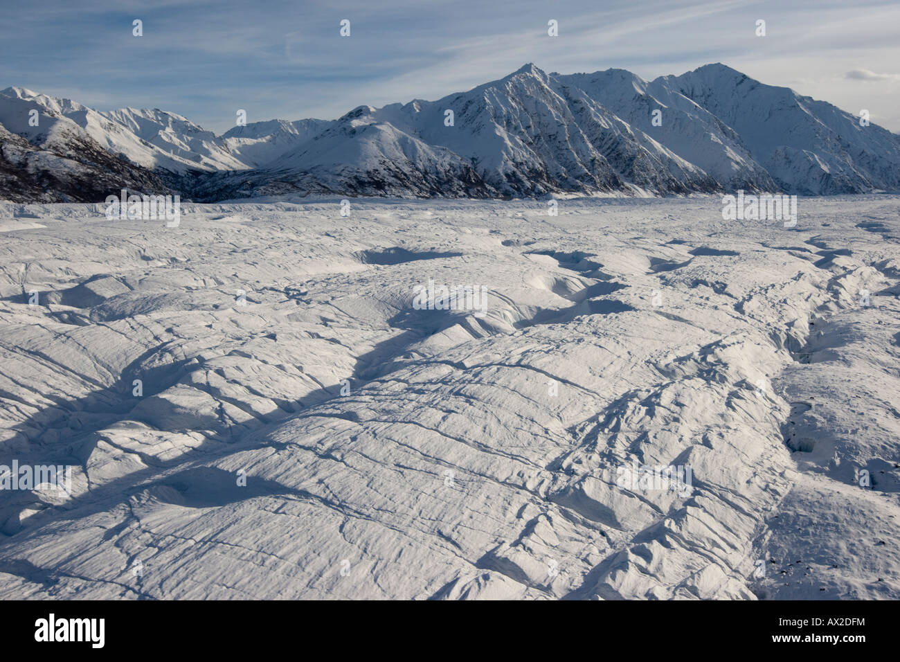 USA Alaska Chugach State Park Aerial view of Matanuska Glacier and ...