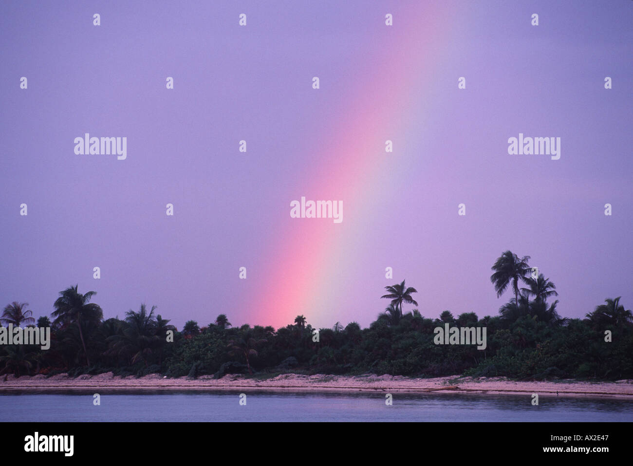 Mexico Yucatan Peninsula Carribean sea with rainbow over beach Stock ...