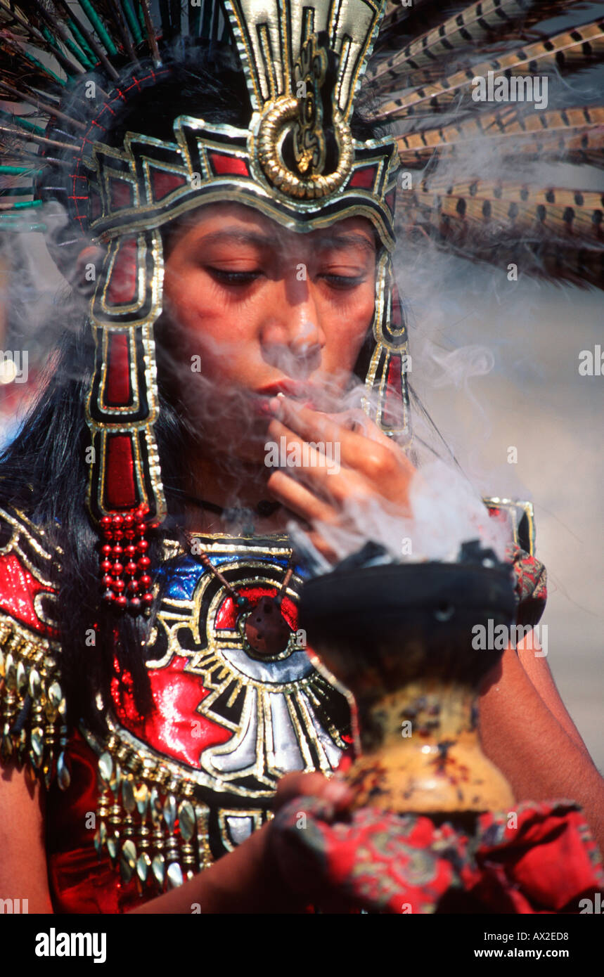 Mexico City Zocalo traditional aztec dancers at Metropolitan Cathedral ...