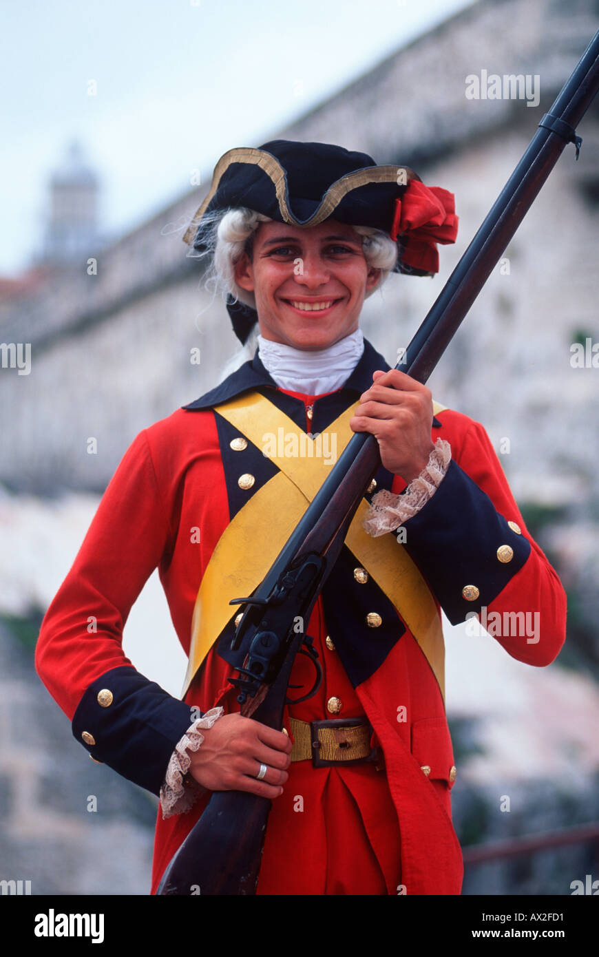 Cuba Havana traditional guard on the ramparts of Castillo Morro Stock ...