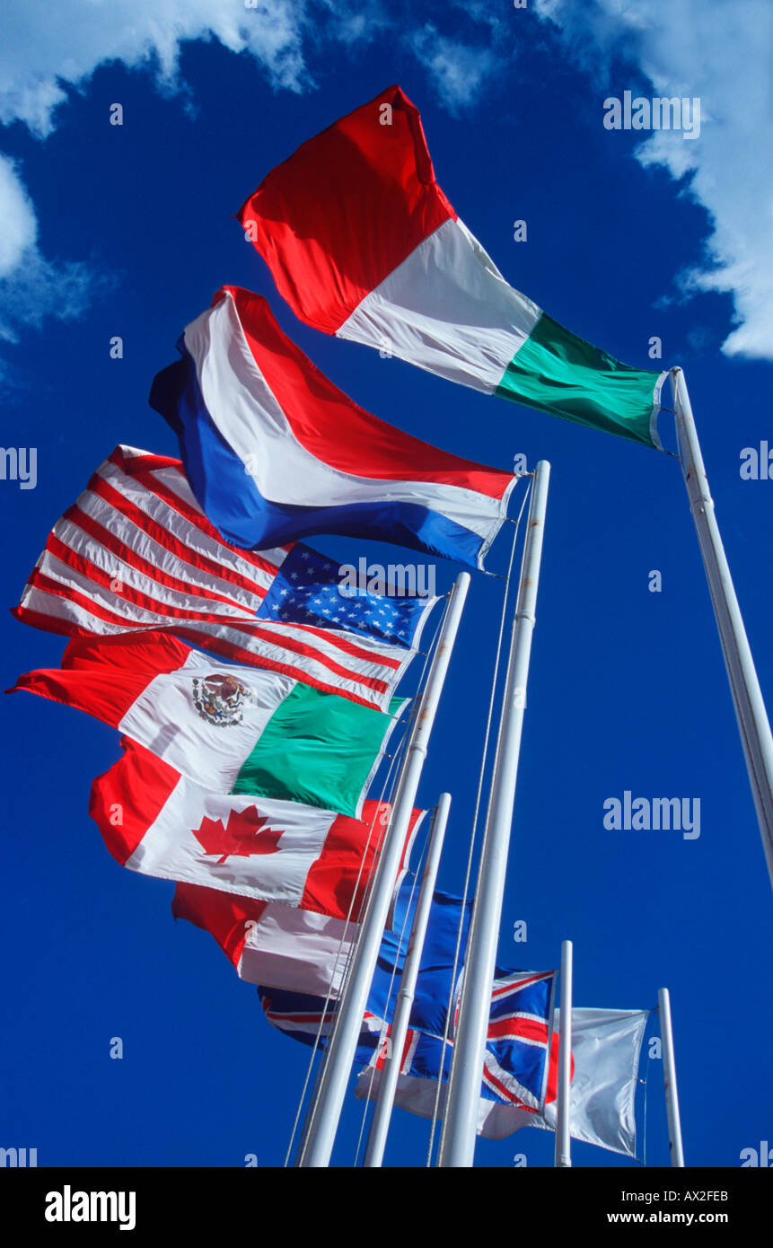 Various international flags blowing in the wind Stock Photo - Alamy