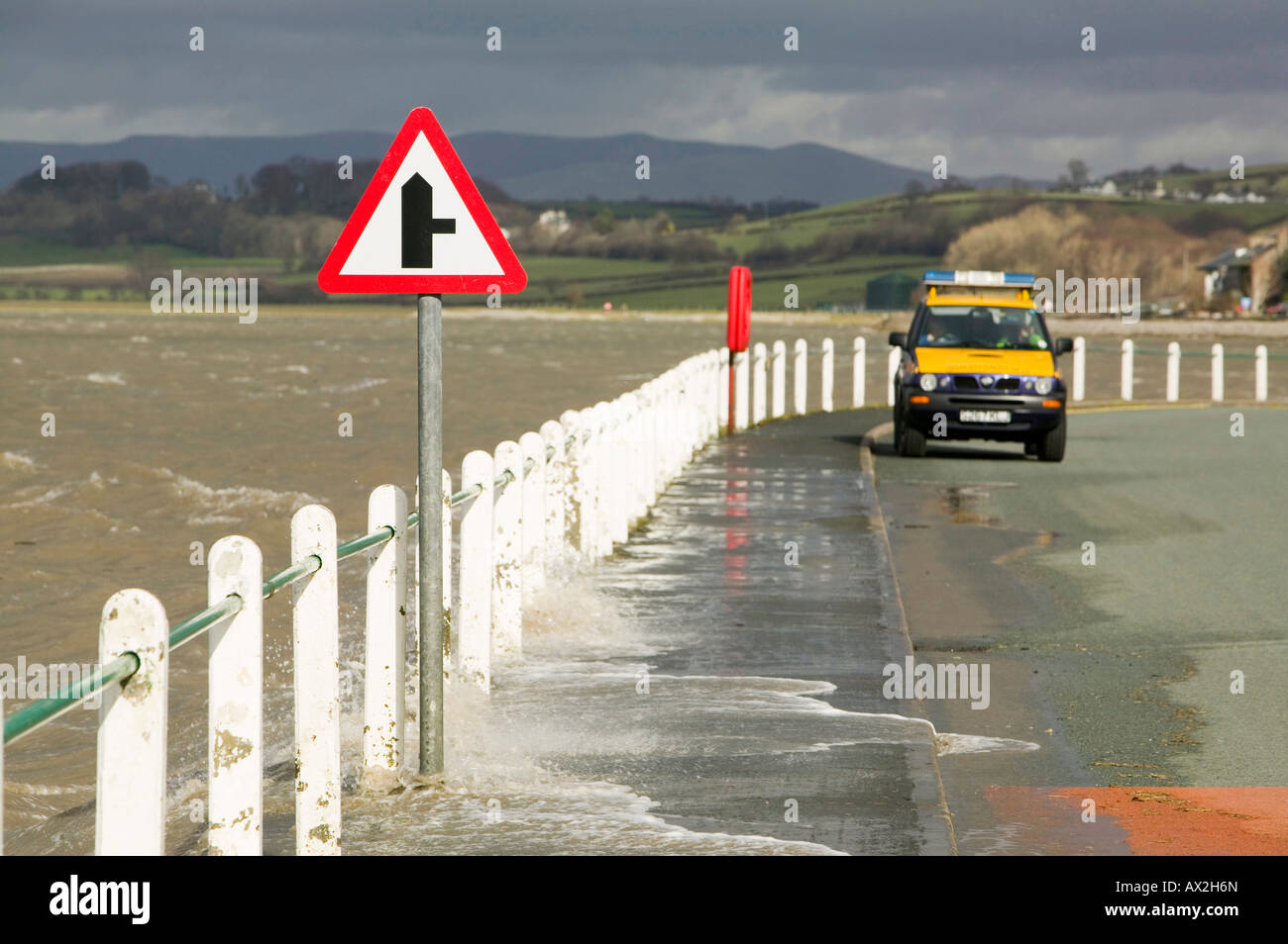 Flooding at Sandside near Arnside UK caused by high spring tides and ...