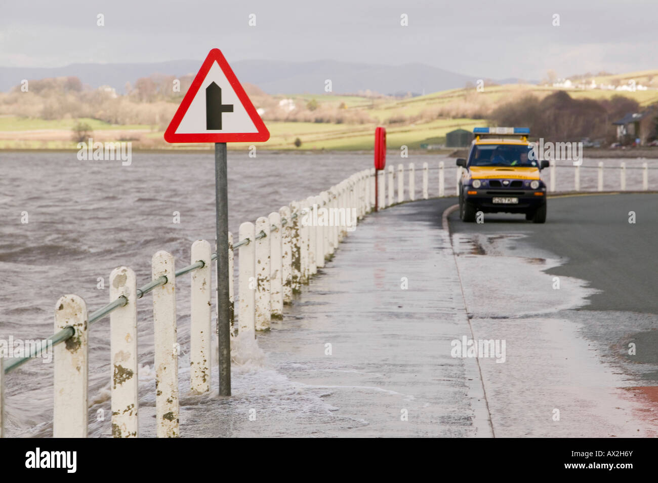 Flooding at Sandside near Arnside UK caused by high spring tides and ...