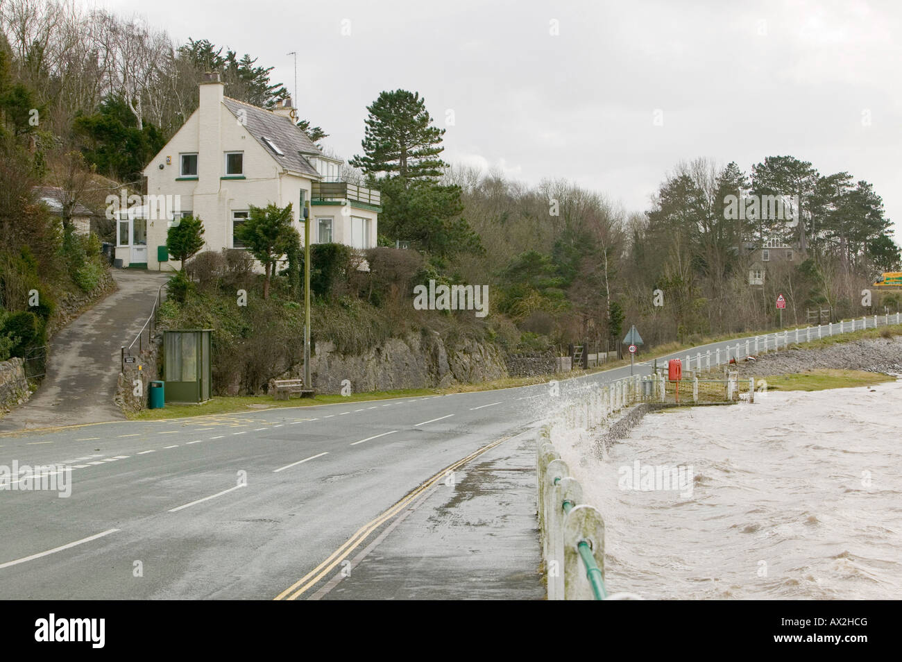 Flooding at Sandside near Arnside UK caused by high spring tides and ...