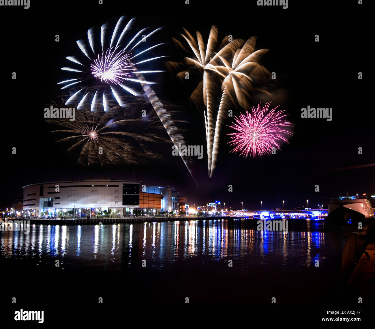 Fireworks Display at the Odyssey Arena, Belfast, Northern Ireland Stock ...