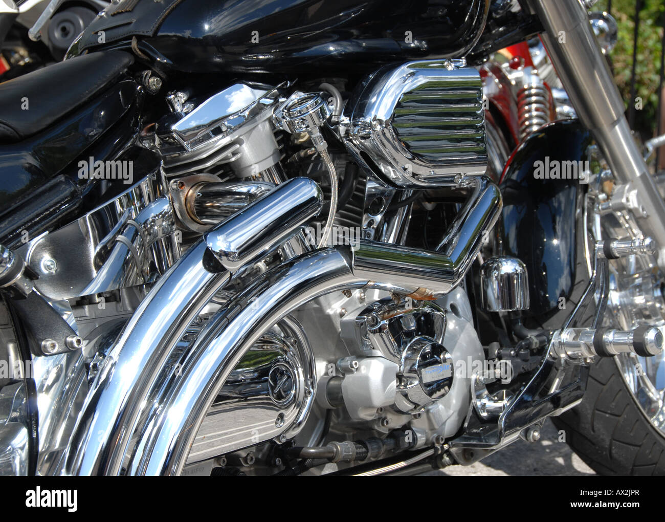 Chrome motor cycle engine close up Stock Photo - Alamy