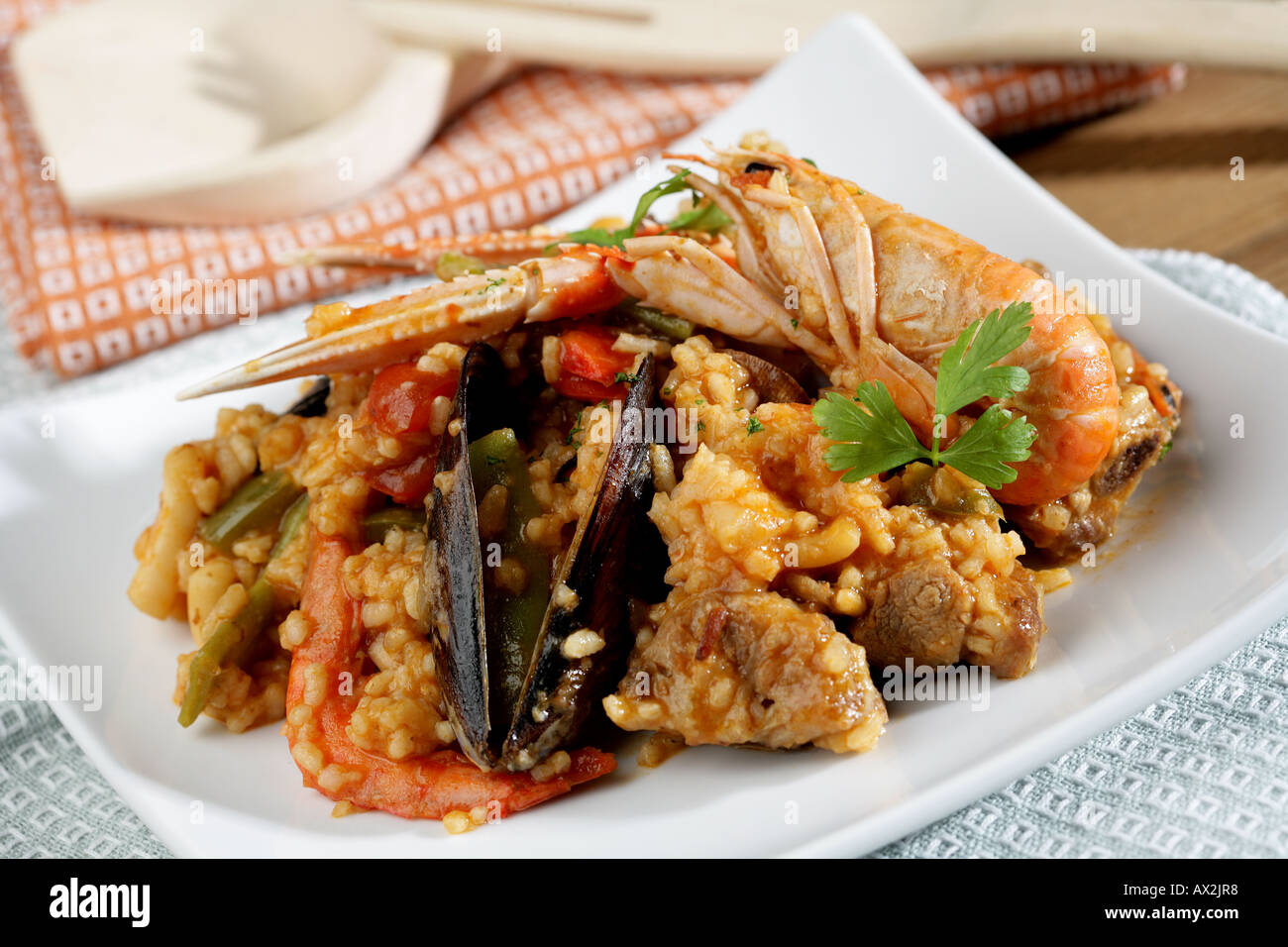 Mixed paella Spanishstyle rice with seafood Stock Photo - Alamy