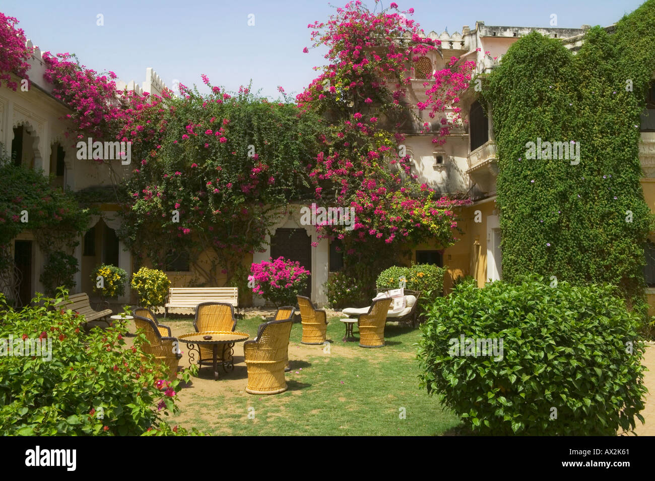 Courtyard and garden inside Rawla Narlai Castle Rajasthan India Stock ...