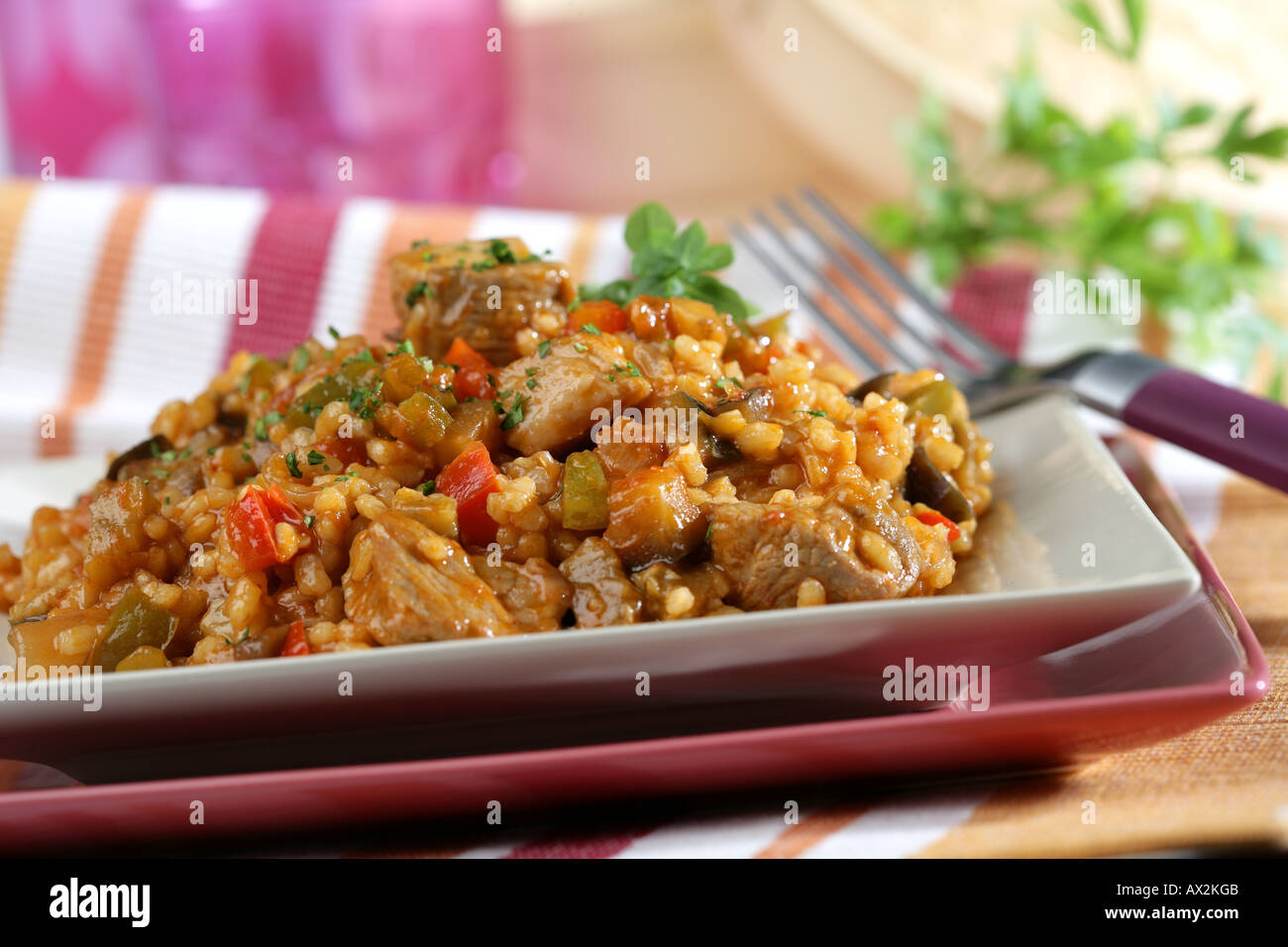 Rice with samfaina type of ratatouille Stock Photo - Alamy
