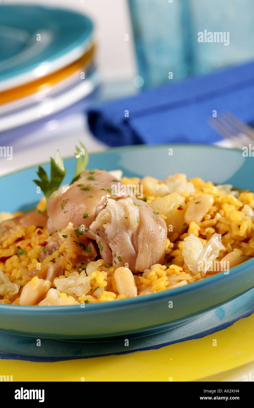 Rice with pig trotters beans and turnips Stock Photo - Alamy