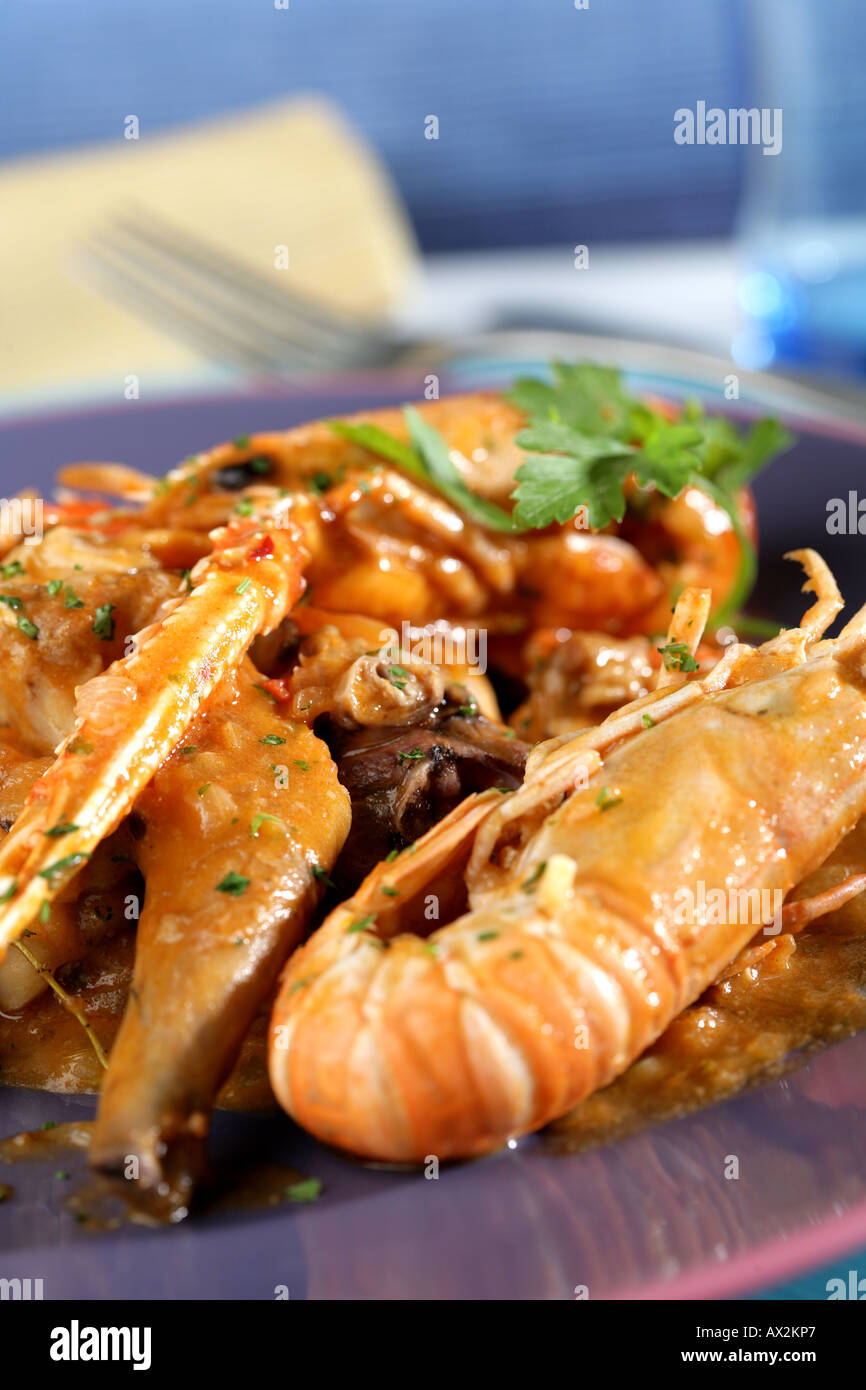 Rabbit with Dublin bay prawns Stock Photo - Alamy