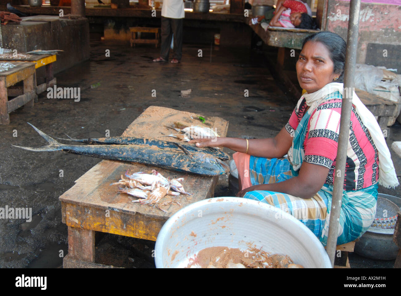 A woman selling fish in the fish market of Trivandrum,Kerala,India ...