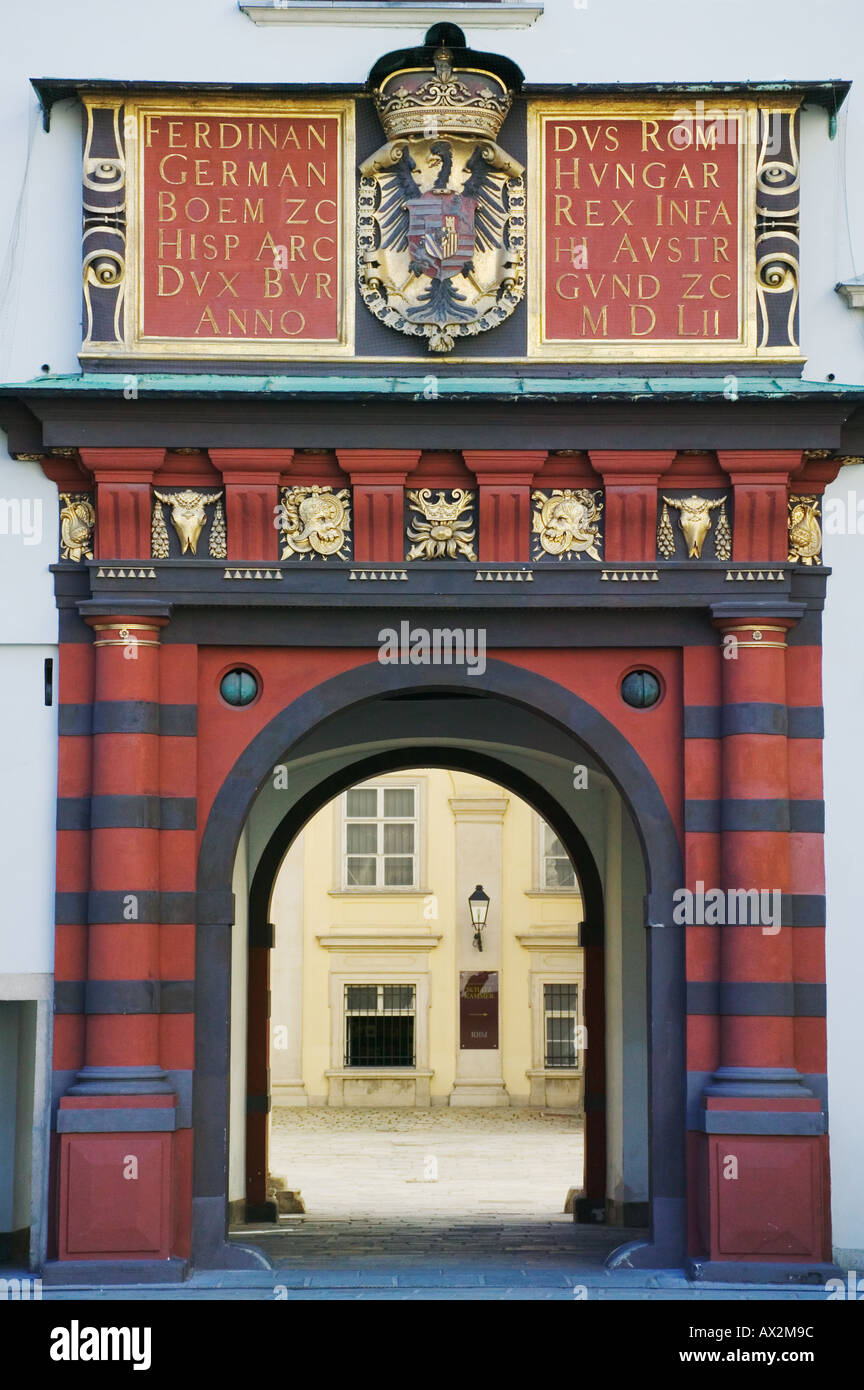 Red and black Swiss gate in Hofburg Imperial Palace complex Vienna ...