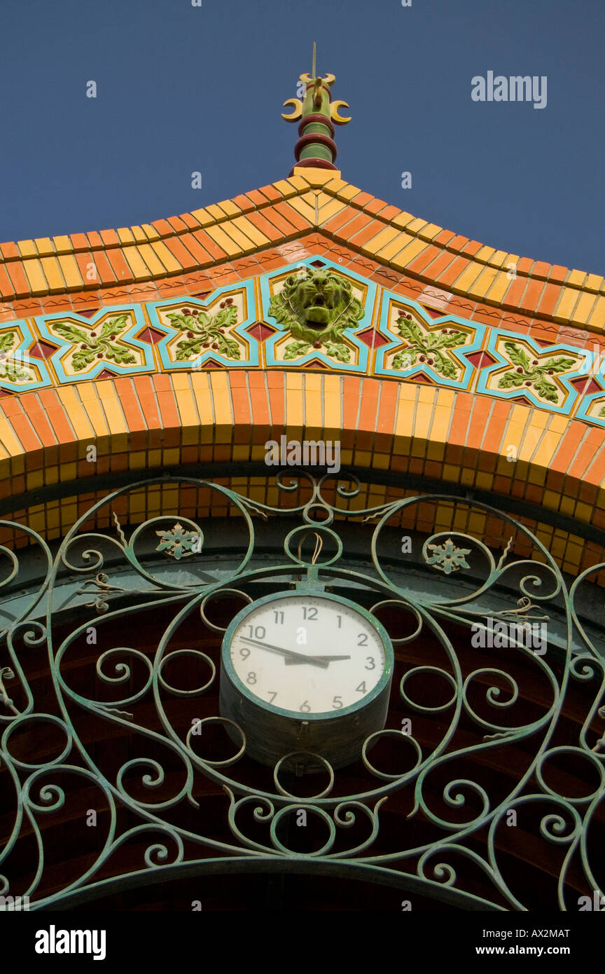 Travel, Senegal, Dakar, Clock set into Kermel market building archway ...