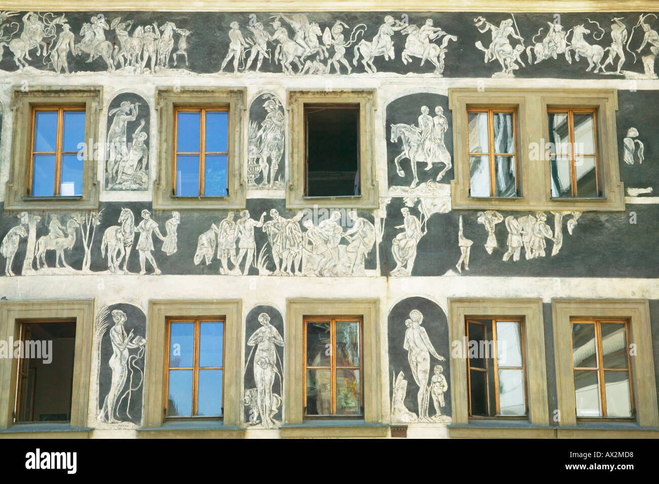 Murals on historical buildings in Old Town Square Prague Czech Republic ...
