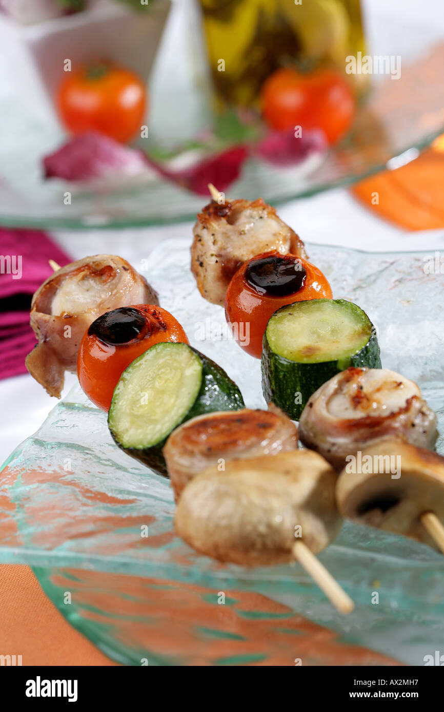 Rabbit and vegetables skewer Stock Photo - Alamy
