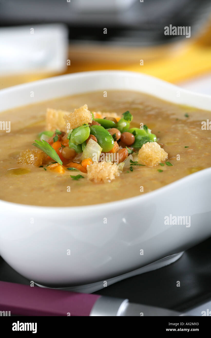 Red beans white beans lentils and broad beans purée Stock Photo - Alamy