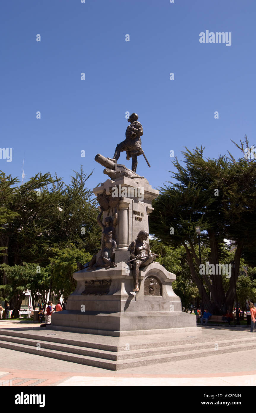 Chile Patagonia Punta Arenas Main Square Magellan statue Stock Photo ...