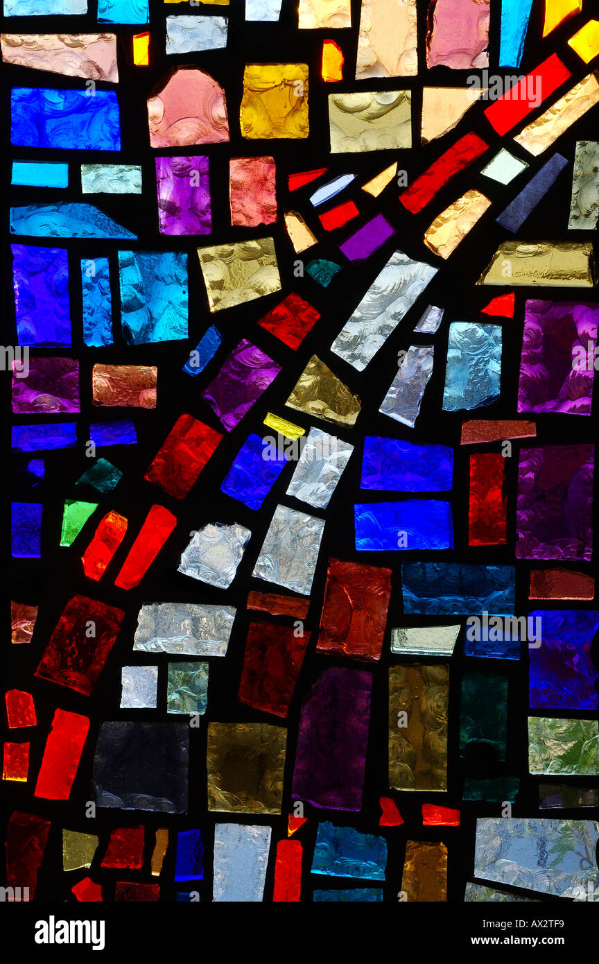 Curved stained glass block window in Catholic church Stock Photo - Alamy