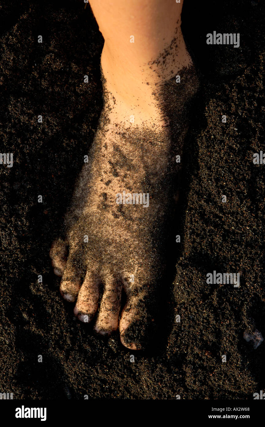 foot in volcano sand. (c) by uli nusko, ch-3012 bern Stock Photo - Alamy
