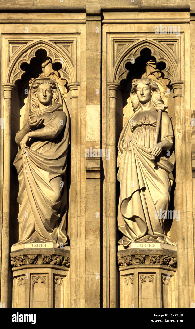 Statues of Truth and Justice at the entrance to Westminster Abbey ...