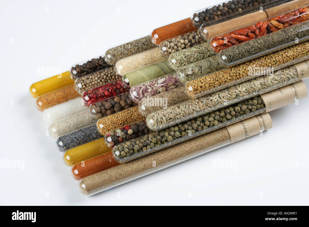 Test tubes with herbs condiments and spices Stock Photo - Alamy