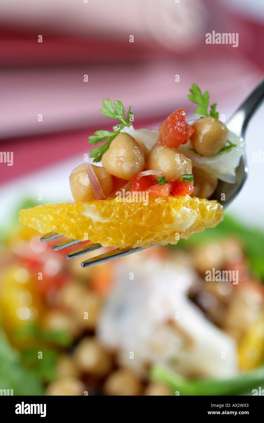 Cod and chickpeas salad detail Stock Photo - Alamy