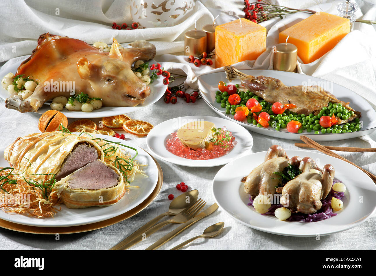 Christmas meat dishes still life Stock Photo - Alamy