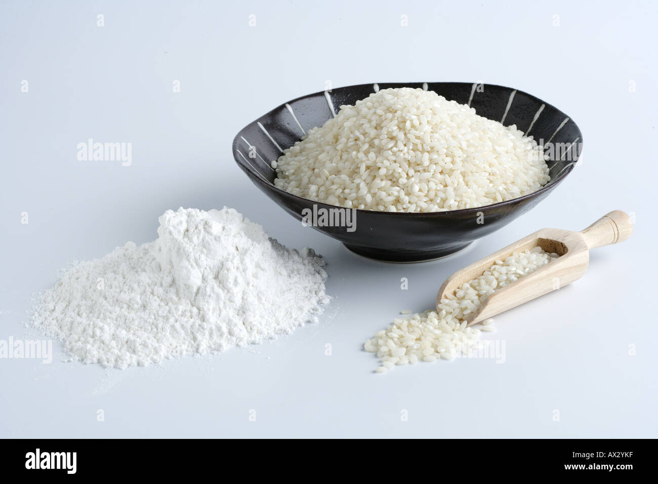 Rice flour and round grain rice Stock Photo - Alamy
