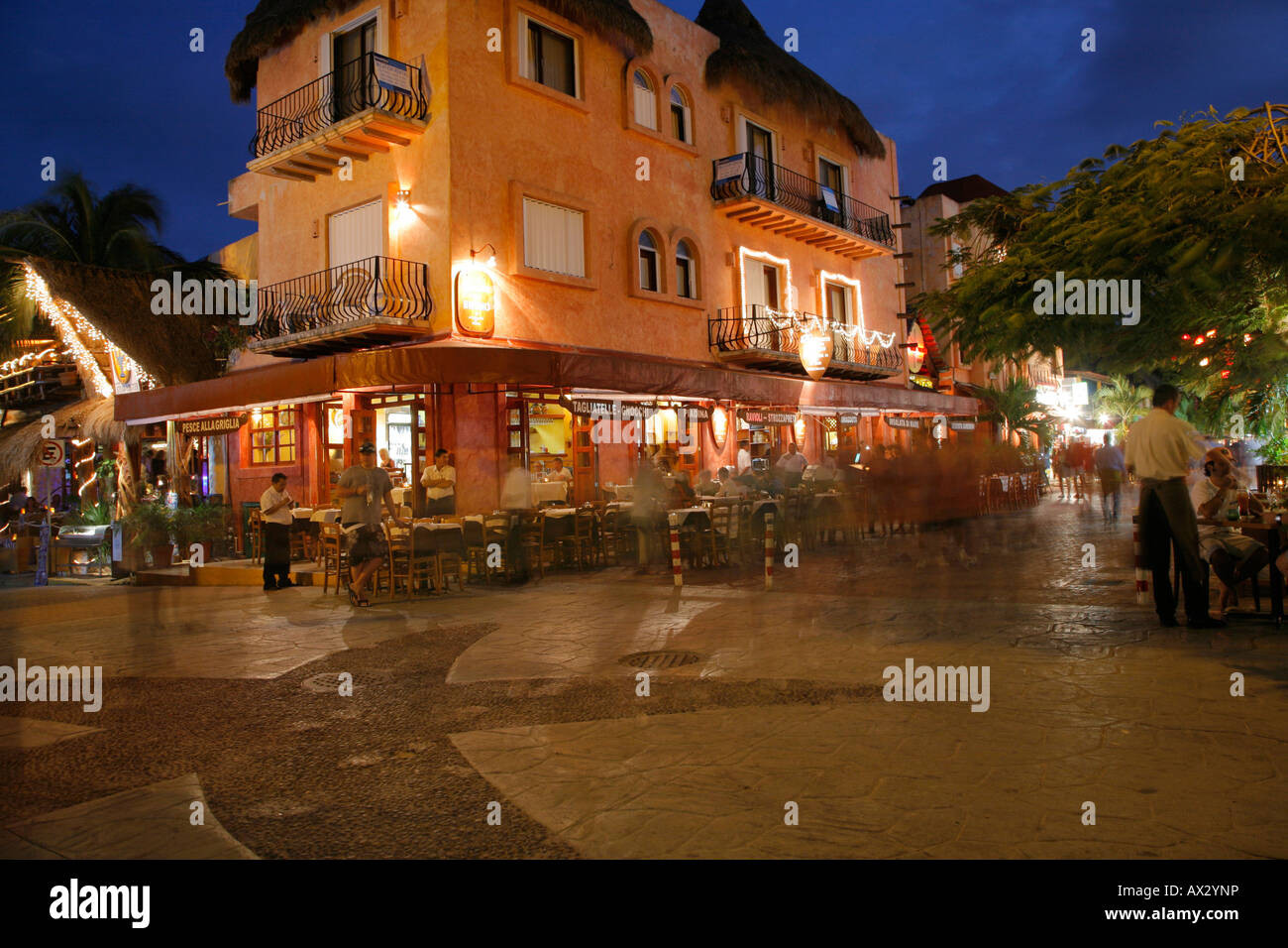 Restaurant on 5th Avenue at Night Playa del Carmen Riviera Maya Yucatan ...
