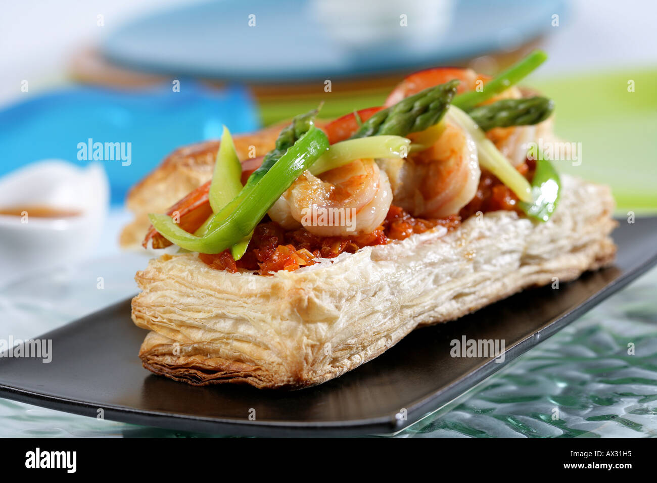 Vegetables and prawns puff pastry Stock Photo - Alamy