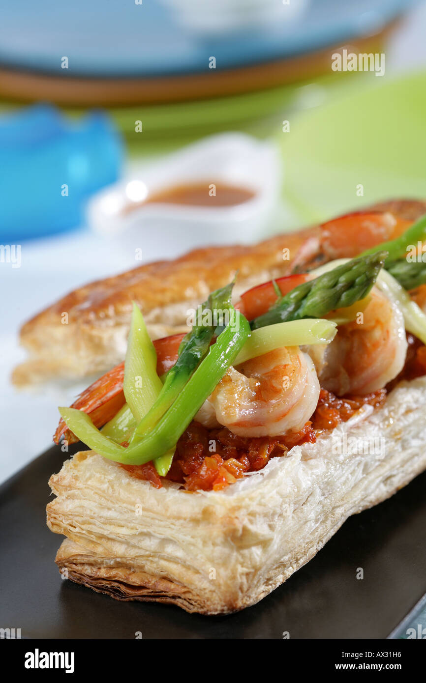 Vegetables and prawns puff pastry Stock Photo - Alamy