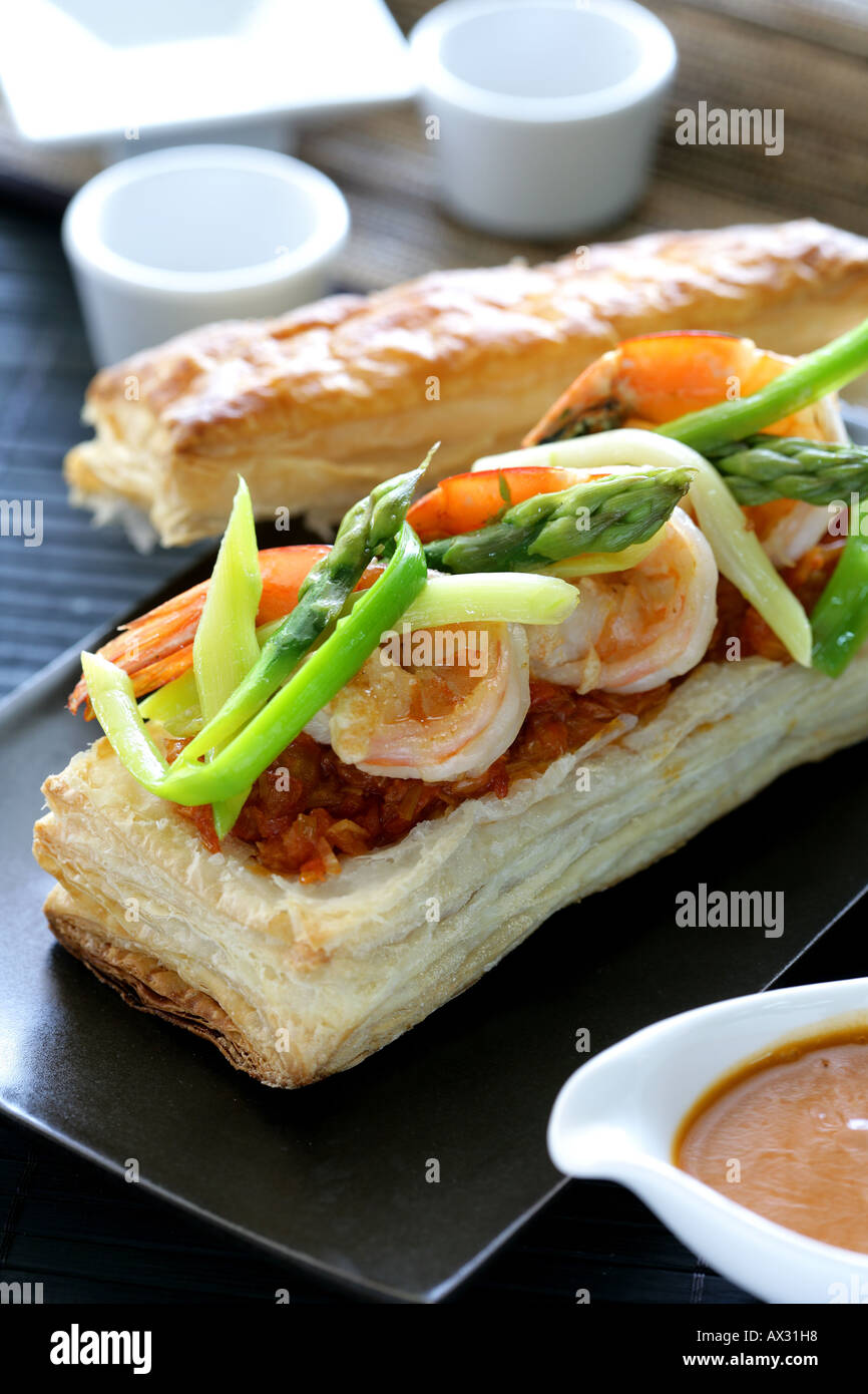 Vegetables and prawns puff pastry Stock Photo - Alamy