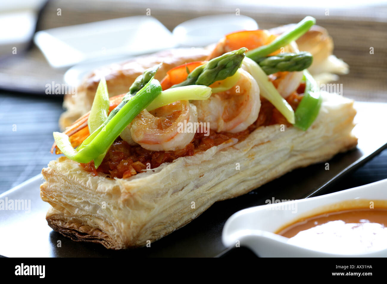 Vegetables and prawns puff pastry Stock Photo - Alamy