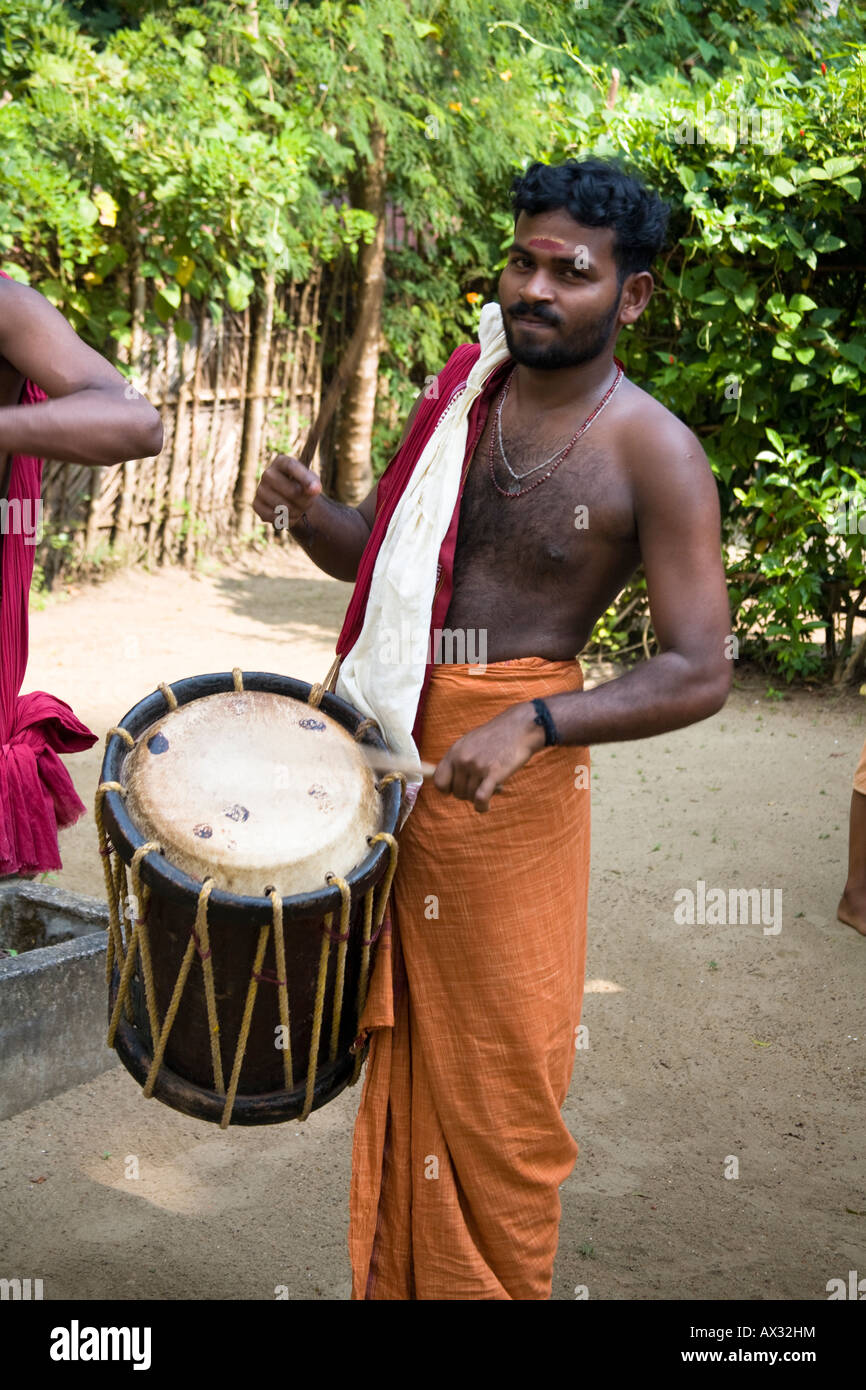 Male drummer participating in a Hindu ceremony, Kerala, India Stock ...