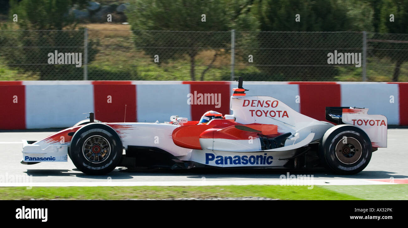 Timo Glock in the Toyota Formula 1 racecar during testing sessions on ...